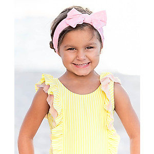 RuffleButts® Girls Pink Polka Dot Swim Bow Headband - One Size