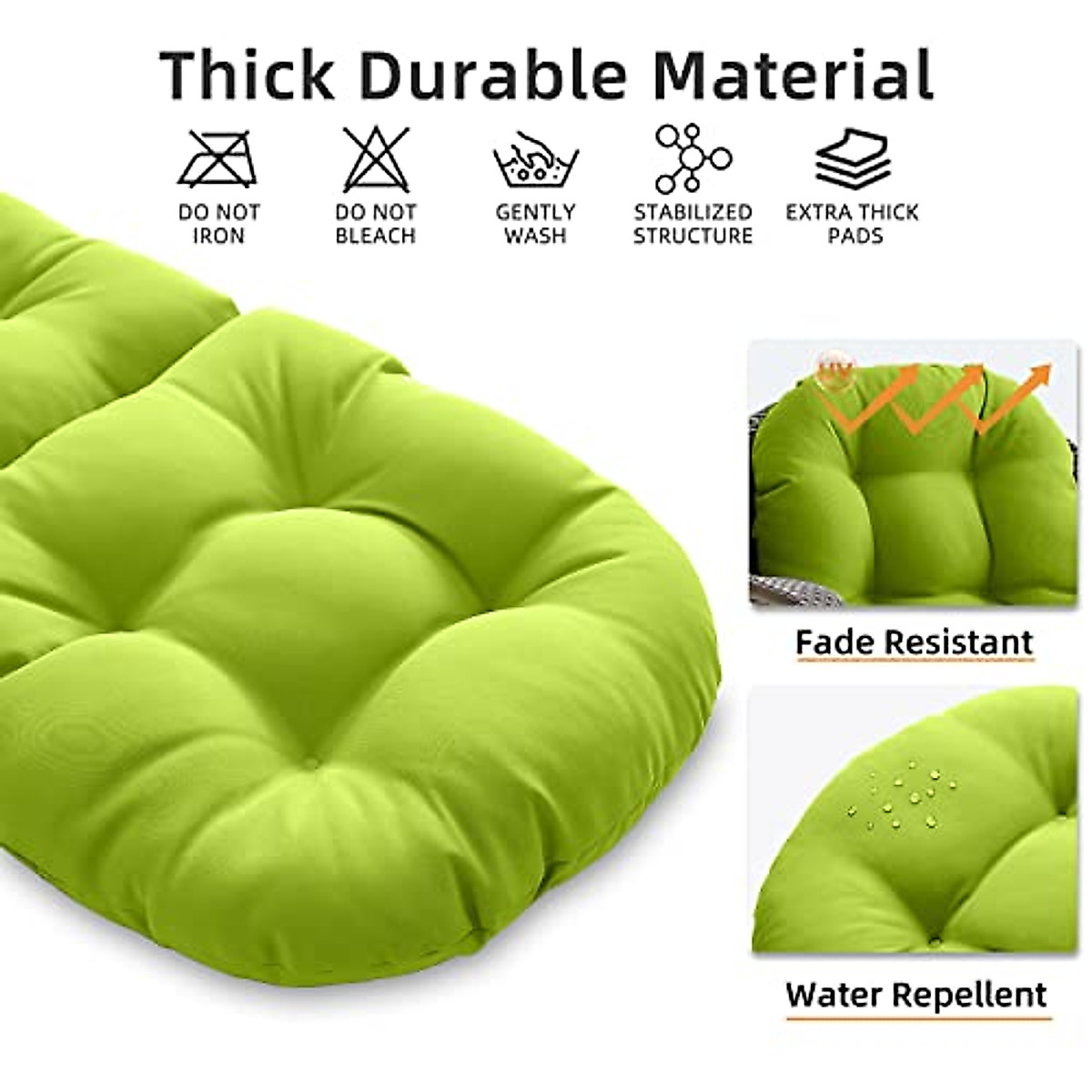 FILUXE Chair Pads, Seat/Back Patio Cushions - Waterproof Solid Tufted Pillow, Indoor/Outdoor Pads with Ties, Fade-Resistant & Seasonal All Weather Replacement (Green, 1)