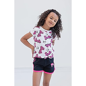 Barbie Big Girls T-Shirt and Dolphin Active Shorts Outfit Set Pink/Black 10-12