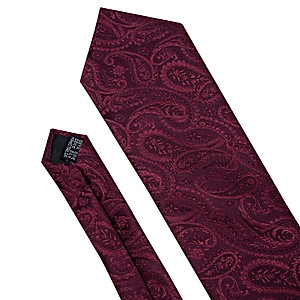 YOHOWA Men Tie Set Paisley Burgundy Silk Necktie Handkerchief Cufflinks Formal Business Wedding Party