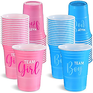 Norme 60 Pcs Gender Reveal Plastic Cups 16 oz Team Boy Team Girl Gender Reveal Cups Disposable PP Baby Shower Cups Blue Pink Plastic Cups Gender Reveal Party Supplies for Beverage Drink Tableware