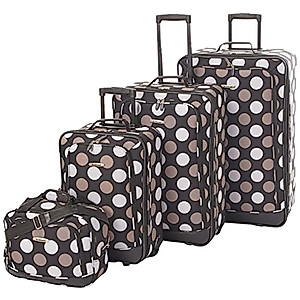 Rockland Escape 4-Piece Softside Upright Luggage Set, Telescoping Handles, Black Dot, (14/19/24/28)