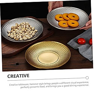 Cabilock 4pcs Hammered Fruit Plate metal noodles dish dessert dishes noodle plate food plates fruit holder dishes key tray dinner plate Disc Stainless steel child creative plate dried fruit