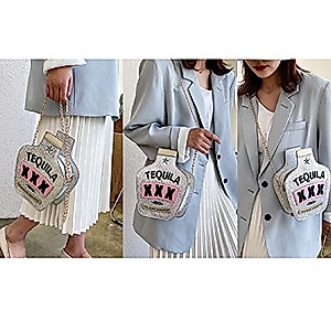 Fozehlad Women Cute Sequins Crossbody Bags Tequila Bottle Shaped Shoulder Handbags Elegant Evening Purse for Girls