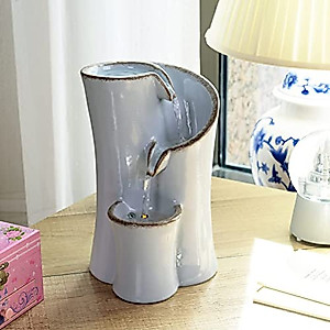 Indoor Water Fountain Imitation Ceramics Appearance Tabletop Fountain Relaxation Desktop Waterfall Fountain w/ 3 Reflective led, 9.8 Inch Tall Fountain (Grey)