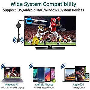 Hatuge Wireless HDMI Display Dongle, 4K Ultra HD WiFi Adapter Streaming Video Receiver Compatible with iPhone/iPad/iOS/Android/PC/Tablet/Windows/Mac OS to HDTV/Monitor/Projector