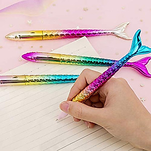 Abgream Pack of 24 Mermaid Pens - Creative Liquid Gel Ink Rollerball Pen for School Home Office Stationery Store Kids Girls Women Coworkers Gift, Party Supplies (0.5mm Black Gel Ink Pen)