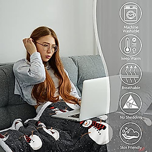 Catalonia Snowman Blanket, Holiday Theme Sherpa Fleece Throw, Blanket for Couch and Bed, Christmas Blanket | Super Soft, Comfy, Cozy, Fluffy, Warm | 60x80 inch, Grey