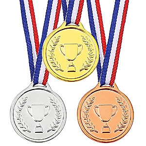 Pllieay 48 Pieces Plastic Winner Medals, Winner Award Medals, Gold Silver and Bronze Medals for Sports, Competition, Talent Show, Spelling Bee, Gymnastic Birthday Party Favors and Awards