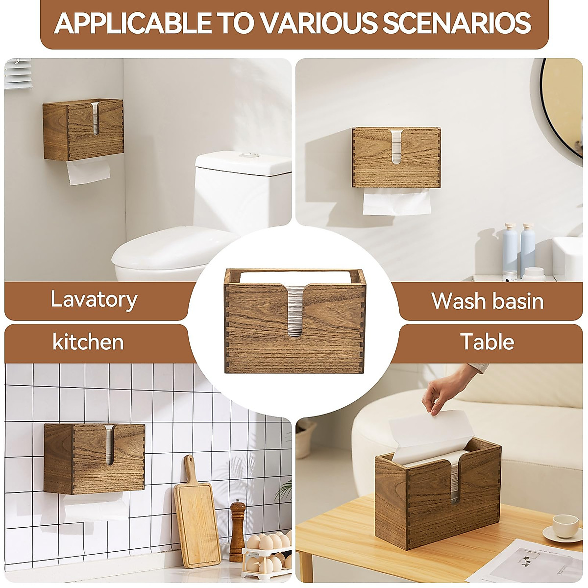 Kirigen Wood Wall Mounted Paper Towel Dispenser CZH-DBR- Dark Brown Paper Towel Holder Countertop for Kitchen Restroom Decor and Bathroom - Holds C Fold, Z Fold, Trifold Hand Tissue Napkins