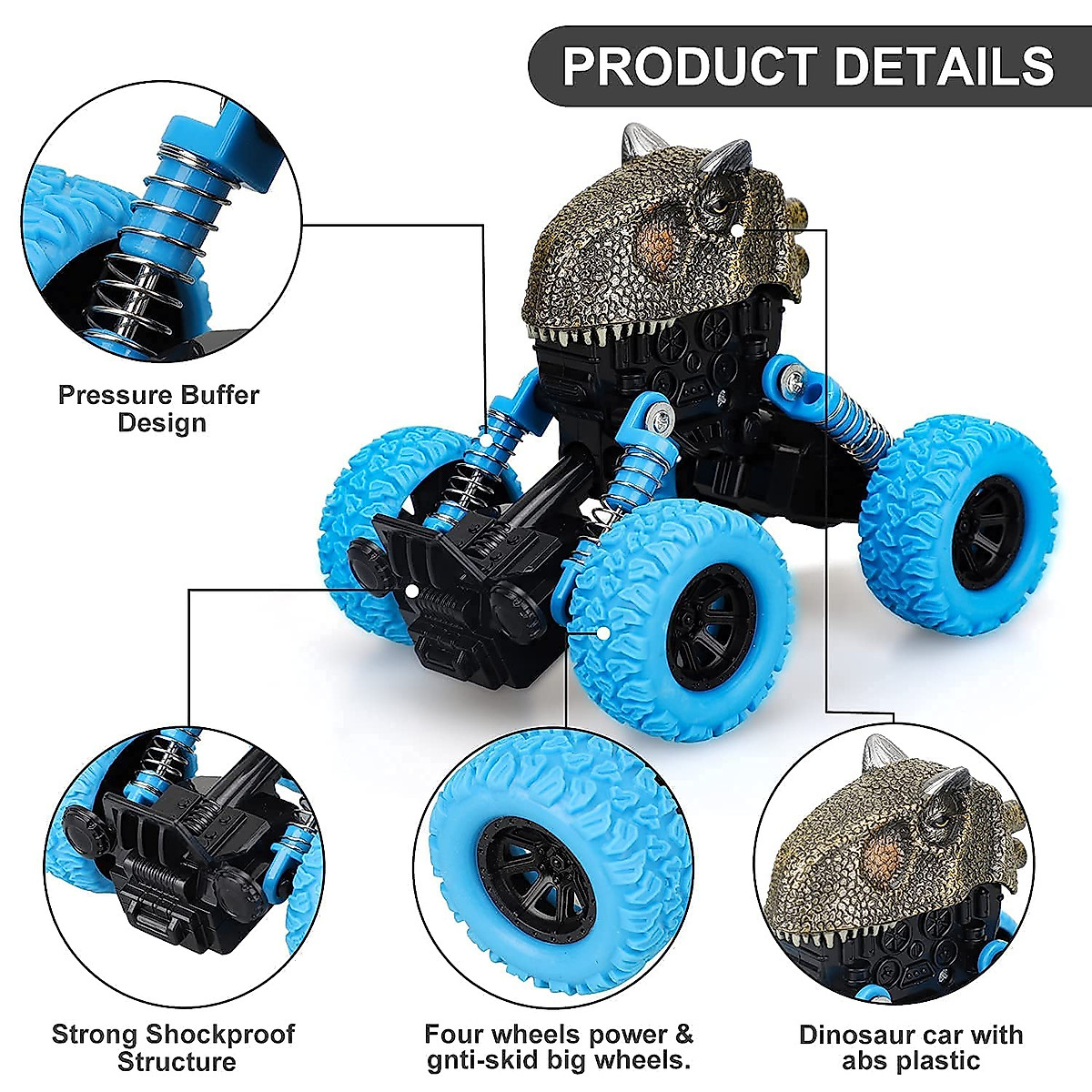 STEAM Life Dinosaur Cars Truck 4 Pack Dinosaur Pull Back Car for Toddlers Dinosaur Toys for Kids 3-5 Dinosaur Monster Truck Toys Dino Toy Set Christmas Birthday Gifts for 3 4 5 6 8 Year Old