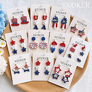 Keoker 4th of July Clay Cutters - 16 Pcs Fourth of July Polymer Clay Cutters, Independence Day Clay Earring Cutters, Stars Clay Cutters for Earrings, USA Letters Clay Cutters.