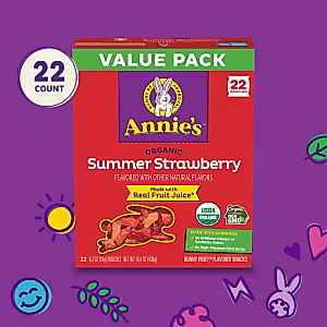 Annie's Organic Bunny Fruit Flavored Snacks, Summer Strawberry, Gluten Free, Value Pack, 22 Pouches, 15.4 oz.