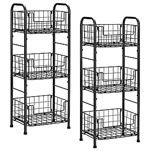 Freestanding Bathroom Shelving Unit,Metal 3 Tier Shelf,Bathroom Storage Organizer Shelf Basket Shelf for Bathroom,Kitchen,Living Room,Can Accommodate Toiletries Home Office Supplies(Black,Pack of 2)