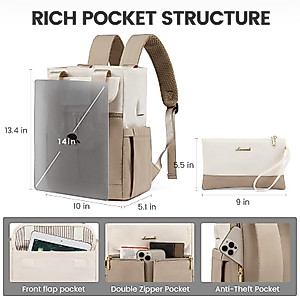 LOVEVOOK Backpack Purse for Women, Convertible Mini Backpacks Tote for Teen Girls, Small College Bookbag for Work, School, Travel, 2pcs set, Cream-Khaki