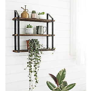 Mkono Floating Wall Shelves 3 Tier 17 Inch Rustic Hanging Shelf with Metal Bracket Wall Mount Wood Storage Display Shelves for Living Room Bathroom Bedroom Kitchen Office,Medium