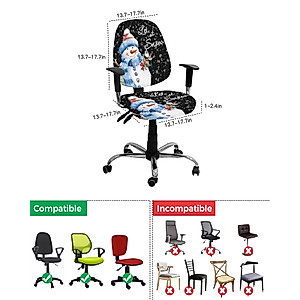 LBDOMOV Christmas Office Chair Cover 2 Piece, Stretch Elastic Computer Desk Rotating Chair Seat Back Covers, Stretchable Chair Slipcover Protectors Cover Black Winter Snowflake Snowman Birds Black