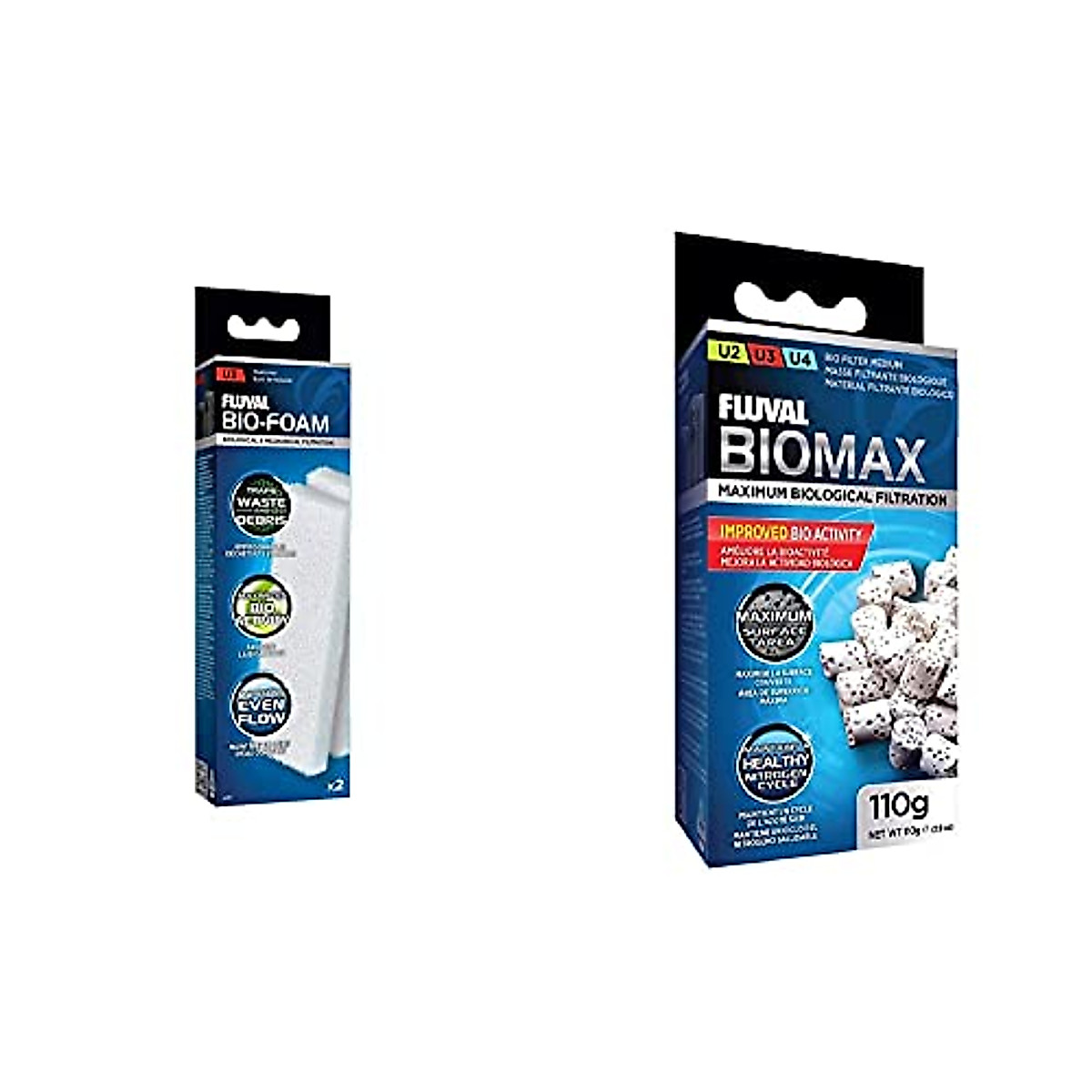 Fluval U3 Underwater Filter Media Replacement Bundle, 2-Pack Foam Pad and BioMax, Filter Media for Aquariums up to 40 Gallons