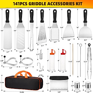 CEKEE Blackstone Griddle Accessories Kit, 141PCS Stainless Steel Grilling Accessories for Blackstone & Camp Chef, Flat Top Grill Accessories Set with Spatula, Scraper, Tongs for BBQ & Camping
