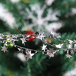 CCINEE 75 FT Star Tinsel Garlands with Wire, Christmas Star Wire Garland Decorations for Xmas Tree Home Wedding Birtahday Party Festive Ornament, Silver, 3 Pack