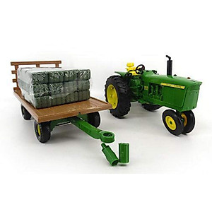 JOHN DEERE Tomy Big Farm 4020 Tractor with Hay Wagon & Bales (1:16 Scale)