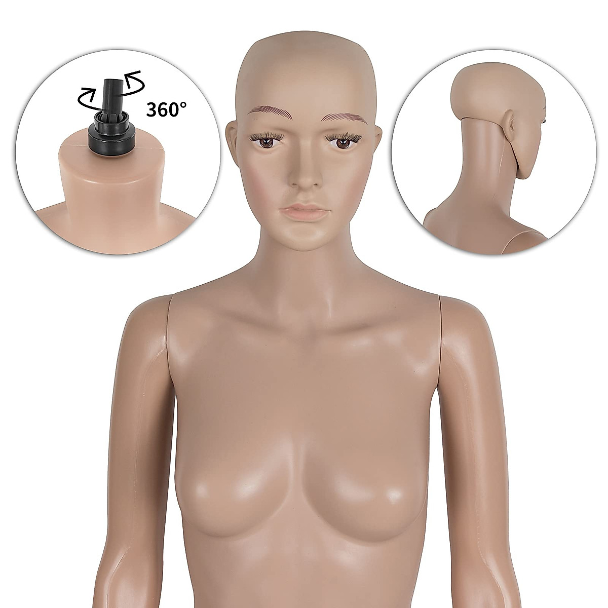 Female Mannequin Torso Dress Form Mannequin Body 69 Inches Adjustable Mannequin Dress Model Full Body Plastic Detachable Mannequin Stand Realistic Display Mannequin Head Metal Base (69 Inches-A)