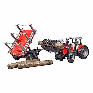 bruder 02046 Massey Ferguson 7480 with Frontloader and Timber Trailer