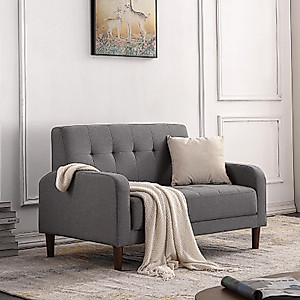 Husbedom 50.4" Tufted Loveseat Small Couch for Small Spaces, Mid Century Modern Sofa 2 Seater Mini Love Seat Furniture for Living Room Bedroom Apartment Office Dorm Studio, Light Gray