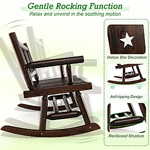 Giantex Outdoor Rocking Bench, Patio Loveseat Rocker for 2 w/Ergonomic Back & Log Arms, Carbonized Fir Wood Frame, Wooden Double Rocking Chair for Porch, Garden, 710 LB Capacity, Rustic Brown