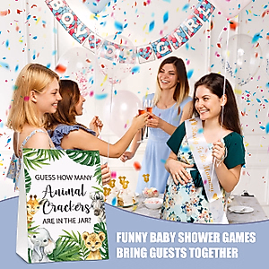 Guess How Many Animal Crackers Baby shower Game, Jungle Animal, Safari Theme Baby Shower Game - 1 Standing sign And 50 Cards For Gender Neutral Baby Shower-LK-D05