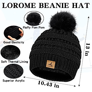 Winter Beanie Hat Scarf Gloves Set, Soft Warm Knit Hat Warm Touchscreen Gloves Neck Warmer Thick Knitted Scarves for Women Black