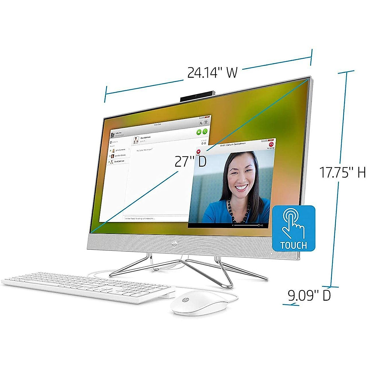 HP Pavilion 27 Touch Desktop 1TB SSD Win 11 PRO (Intel 11th gen Quad Core i7 Processor and Turbo Boost to 4.70GHz, 16 GB RAM, 1 TB SSD, 27-inch FullHD Touchscreen, Win 11 Pro) PC Computer All-in-One