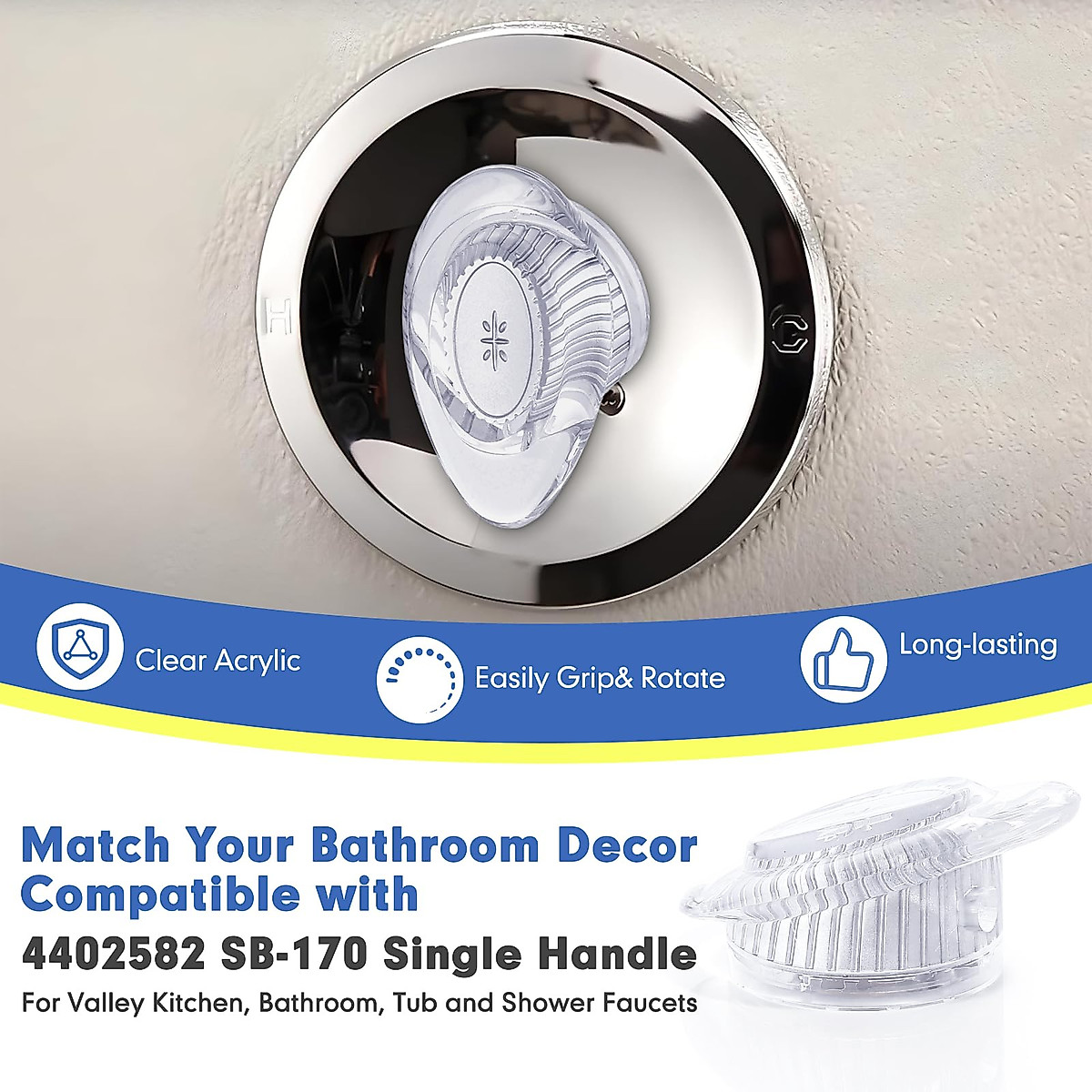 LIBERAQUAR Sb-170 Single Handle, for Use with Valley Kitchen, Lavatory and Tub and Shower Faucets, Acrylic, 2-7/8" W x 1-3/4" Base, Clear