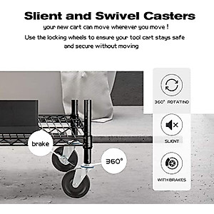 HCB 6-Tier Storage Shelf Heavy Duty Wire Shelving Unit 76"x48"x18" Height Adjustable Metal Steel Wire with Casters for Restaurant Garage Pantry Kitchen Rack (Black)