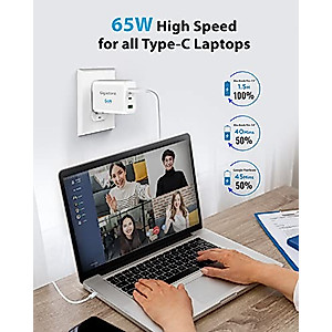 Gigastone 65W USB C Charger GaN Power Pro PPS Multiple Port Intelligent Power Allocation, Compact Foldable Plug Travel, Full Speed GaN Charger MacBook Air/Pro Dell XPS iPad iPhone 15/14 Galaxy S23