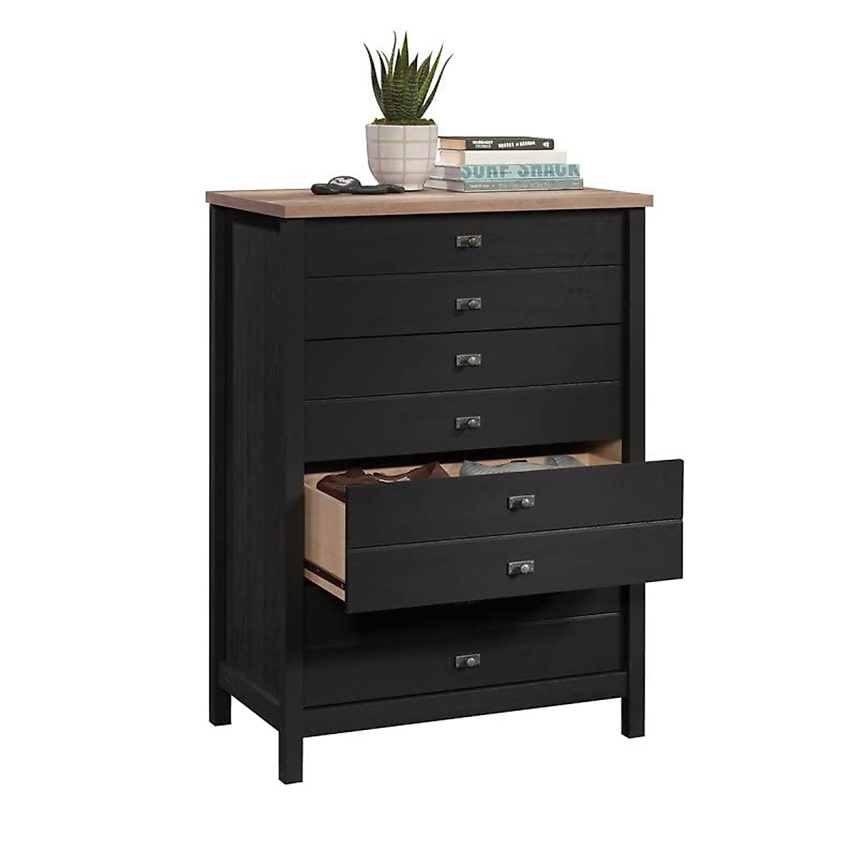 Sauder Cottage Road 4-Drawer Chest/Dresser in Raven Oak, Raven Oak Finish