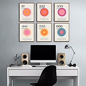 Aura Angel Numbers Poster Sets of 6 for Room Aesthetic Minimalist Inspirational Quotes Canvas Wall Art Bedroom Aesthetic Decor 8x10 Inch Unframed