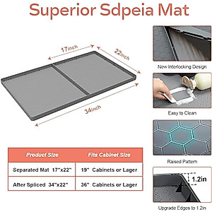 Sdpeia Under Sink Mat, Upgrade 2 PCS Set Interlocking Kitchen Bathroom Cabinet Mats Waterproof Silicone Undersink Tray Up to 3.8 Gallons 34 inx 22 in Splicable Mat (Grey)