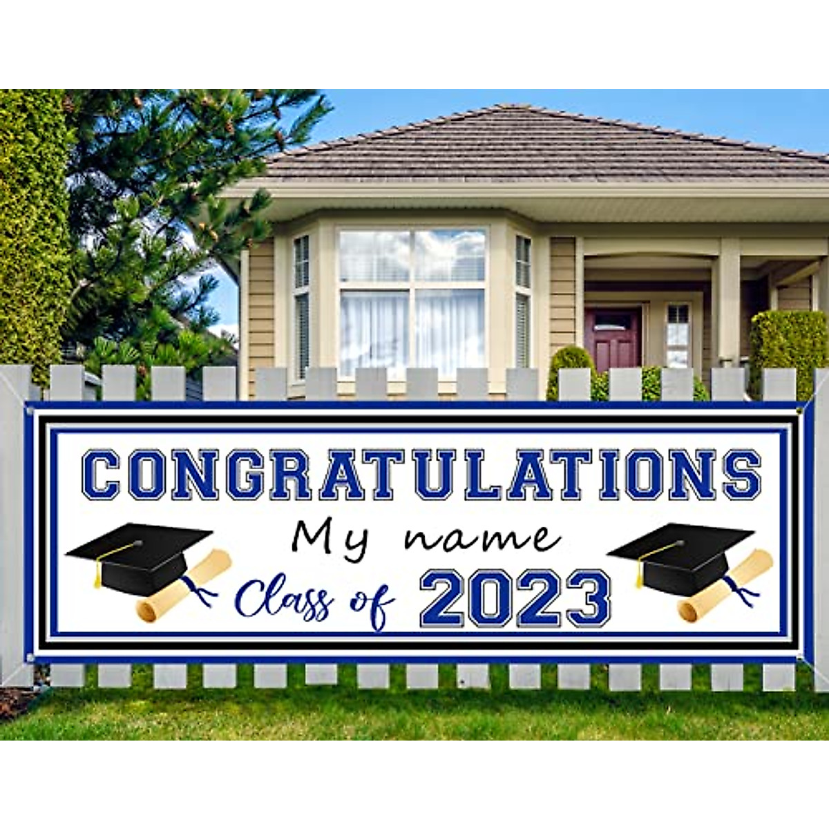 Graduation Banner 2023 Personalized Name Blue Graduation Decorations Large Congratulations Banner With A Marker Pen Class of 2023 Banner Yard Sign for Graduation Party 59x19.7 Inch