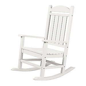 Xilingol Patio Rocking Chair, Poly Lumber Porch Rocker with High Back, 400Lbs Support Rocking Chairs for Outdoor Garden Lawn, White