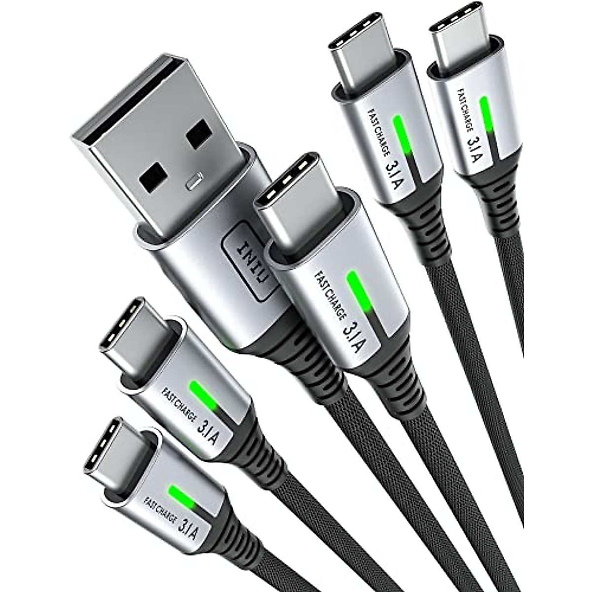 INIU USB C Cable, [5 Pack 3.1A] QC Fast Charging USB Type C Cable, Nylon(3.3+3.3+6.6+6.6+10ft) Phone Charger USB A to USB C Cable for Samsung Galaxy S21 S20 S10 Plus Note 10 LG Google Pixel OnePlus
