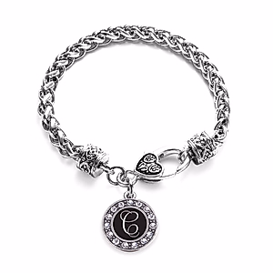Inspired Silver - My Script Initials - Letter C - Silver Braided Bracelet for Women - Circle Charm Bracelet Jewelry Gift with Cubic Zirconia - Women's Charm Bracelet with Lobster Claw Clasp