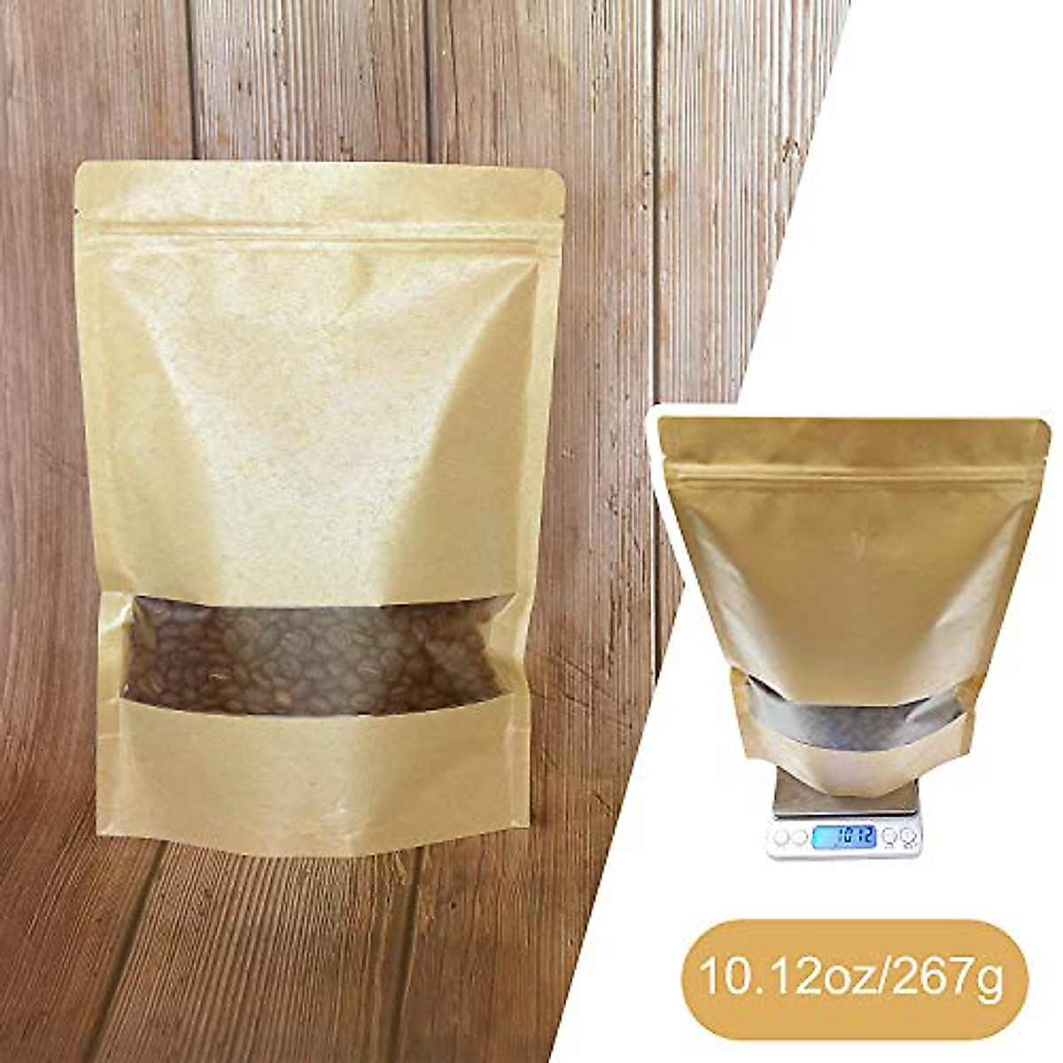 SumDirect Kraft Zip Lock Stand Up Bags Pouches with Notch and Matte Window,7X10 Inches,9.5oz,Pack of 50