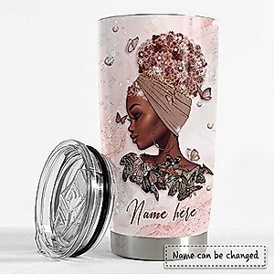 SANDJEST Personalized Black Queen Tumbler Faith Black Women Bible 20oz 30oz Tumblers with Lid Gift for African American Afro Black Girl Encouragement Birthday Women Day