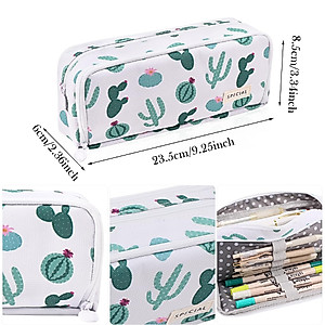 Oyachic Large Pencil Case Big Capacity Pencil Pouch 3 Compartments Pen Bag Canvas Pen Holder Box Zipper Cosmetic Makeup Bag Storage Organizer Stationary Bag for Office Supplie