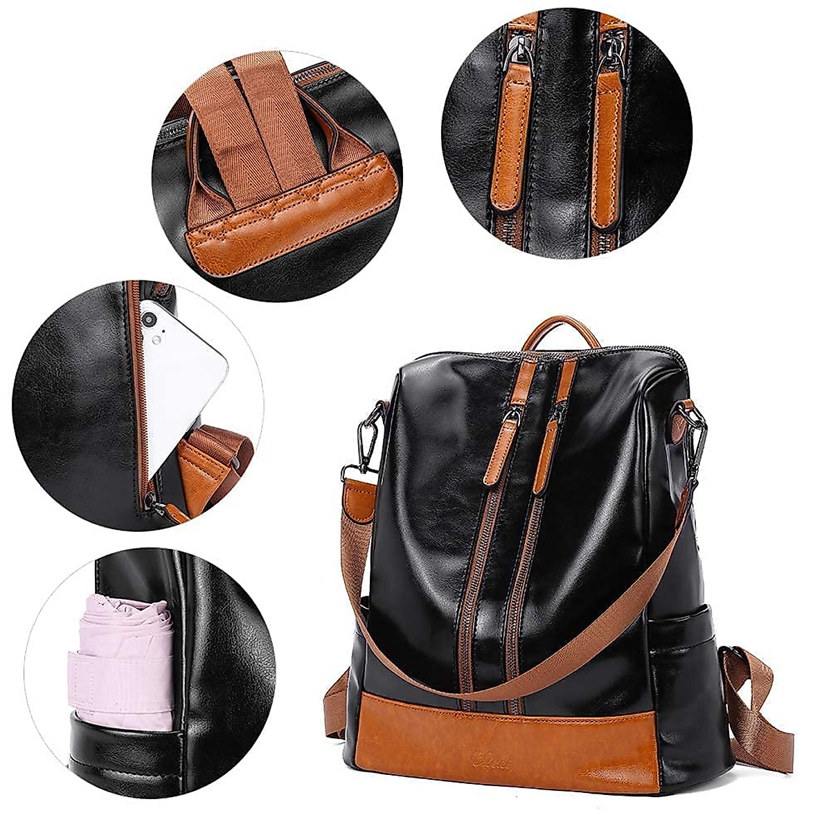 CLUCI Backpack Purse for Women Bundles with Small Crossbody Bag Leather Cellphone Shoulder