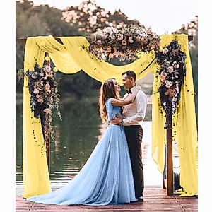 SFN SKY Yellow 100% Chiffon Arch Ceremony Backdrop 30" x 6 Yards for Wedding Arch Door/Home Canopy Bed Curtains - Long Sheer Window Topper Valances/Bedroom Tablecloth(Yellow)