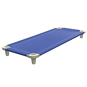 Acrimet Premium Stackable Daycare Nap Cot for Preschool, Naptime for Kids, Classroom Furniture (Stainless Steel Tubes) (Blue Cot Grey Feet) (Pack of 5)