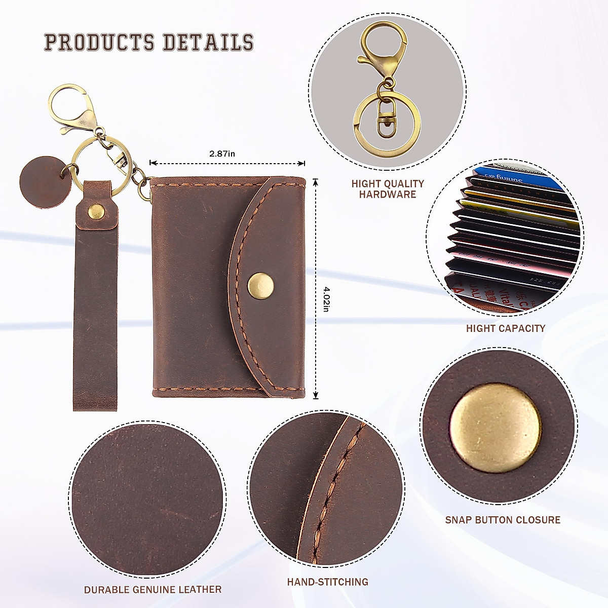 Fasjosma Genuine Leather Credit Card Wallet Holder,Credit Card Organizer for Women Men,Small Coin Purse Wallet Keychain,coffee
