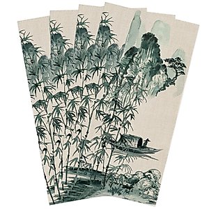 PIEPLE Traditional Chinese Kitchen Towels - 4 Pack Microfiber Absorbent Dish Towels for Kitchen, Classic Mountain Floral Boat Painting Farmhouse Kitchen Hand Towels/Tea Towels/Bar Towels 18"x28"
